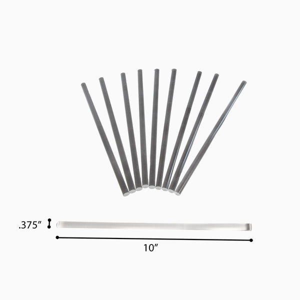 Friction Rod Acrylic. 3/8 inch diameter x 10 inches length. Pack 10